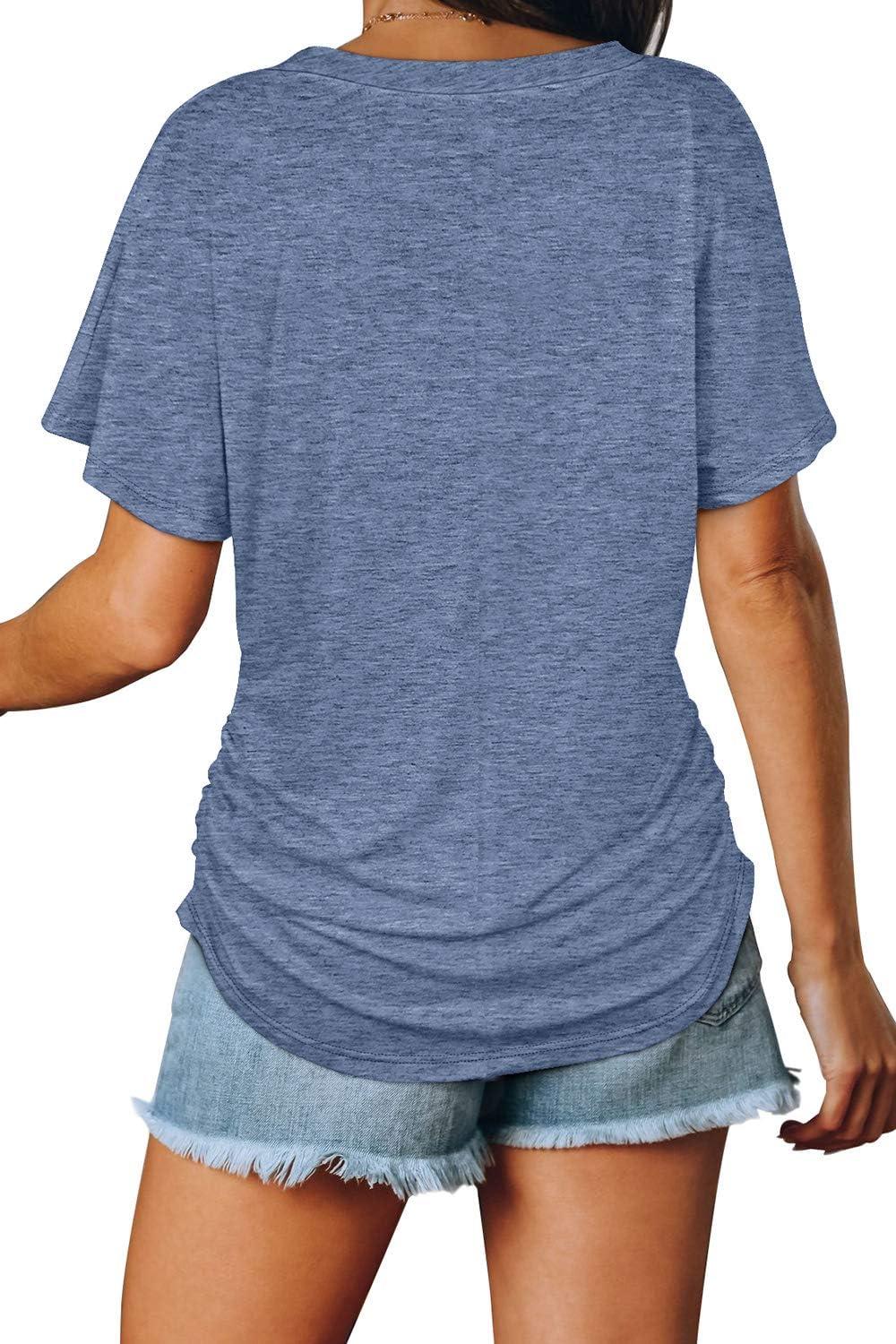 WIHOLL Womens Summer T-Shirts Short Sleeve V Neck Dolman Tops with Side ...